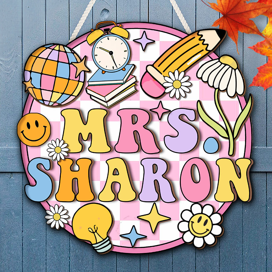 Custom 3D Teacher Door Hanger | Teacher Retro Wood Door Sign | Teacher ...