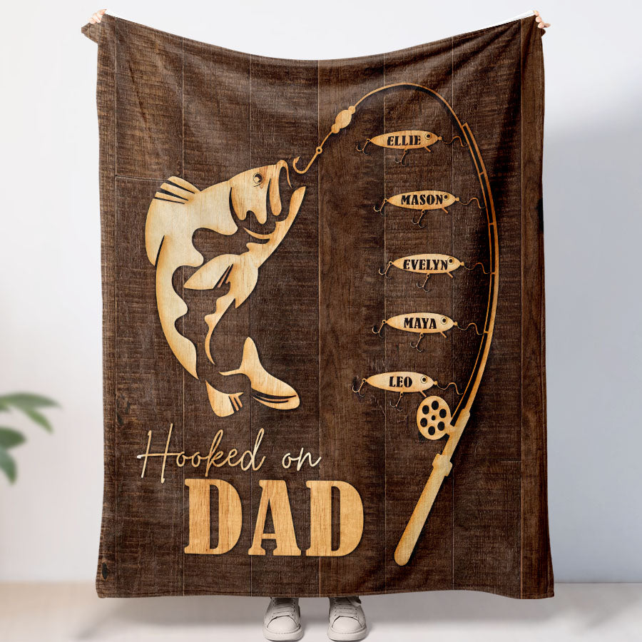 Fathers Day Gifts Fishing | Hooked On Daddy Blanket | Custom Father'S ...