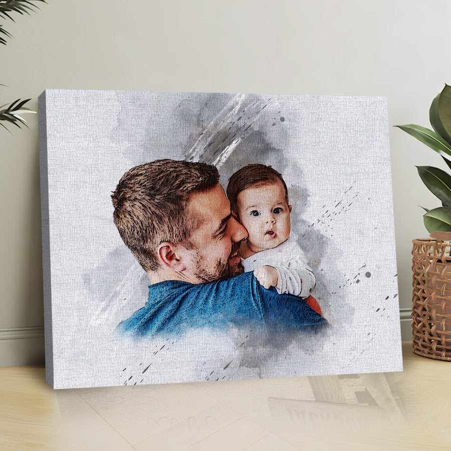 Daddy Photo Watercolor Portrait Canvas | 1St Fathers Day Gift | Father ...