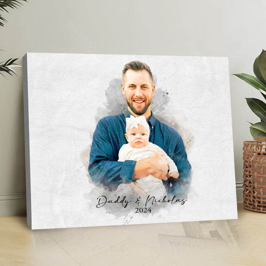 First Daddy Photo Watercolor Portrait Gift| 1St Fathers Day Gift ...
