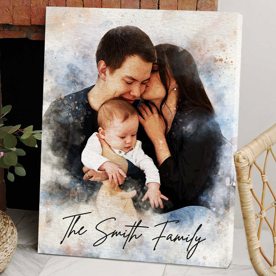 First Fathers Day Gift | Custom Watercolor Photo Portrait Canvas Wall ...