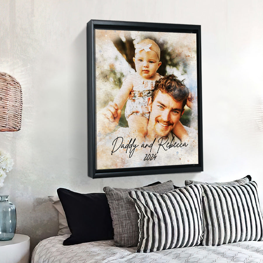 First Fathers Day Portrait Watercolor | 1St Time Fathers Day Gift ...