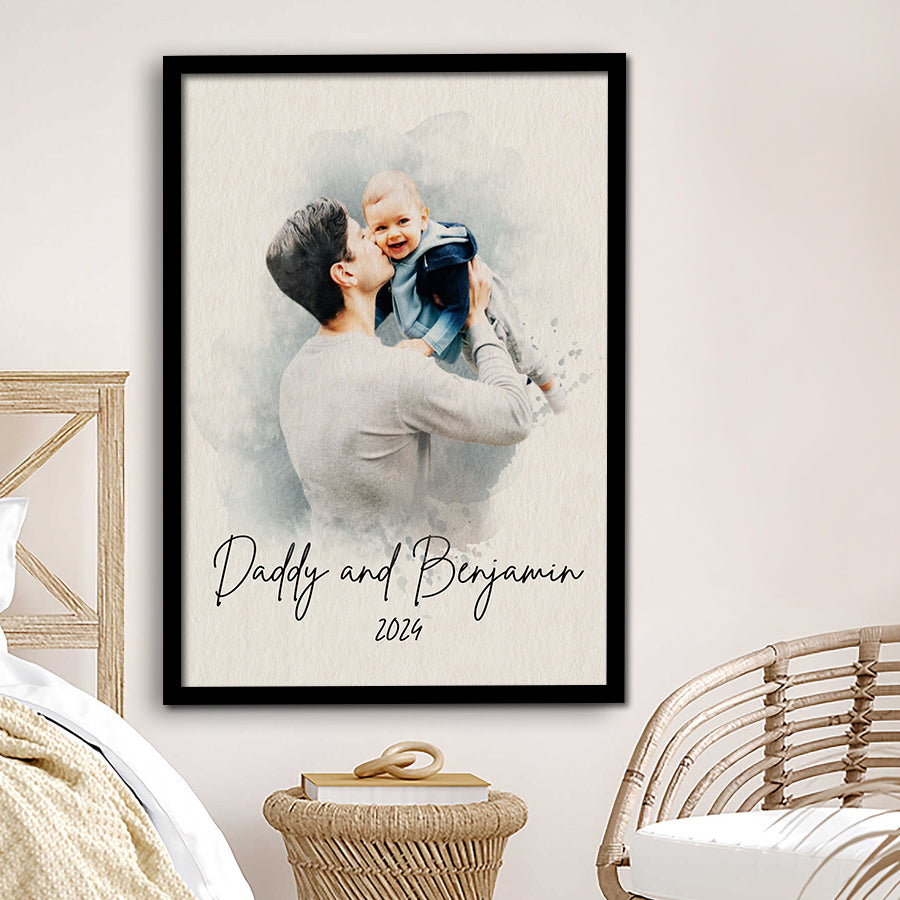 First Fathers Day Portrait Watercolor | First Fathers Day Gift ...