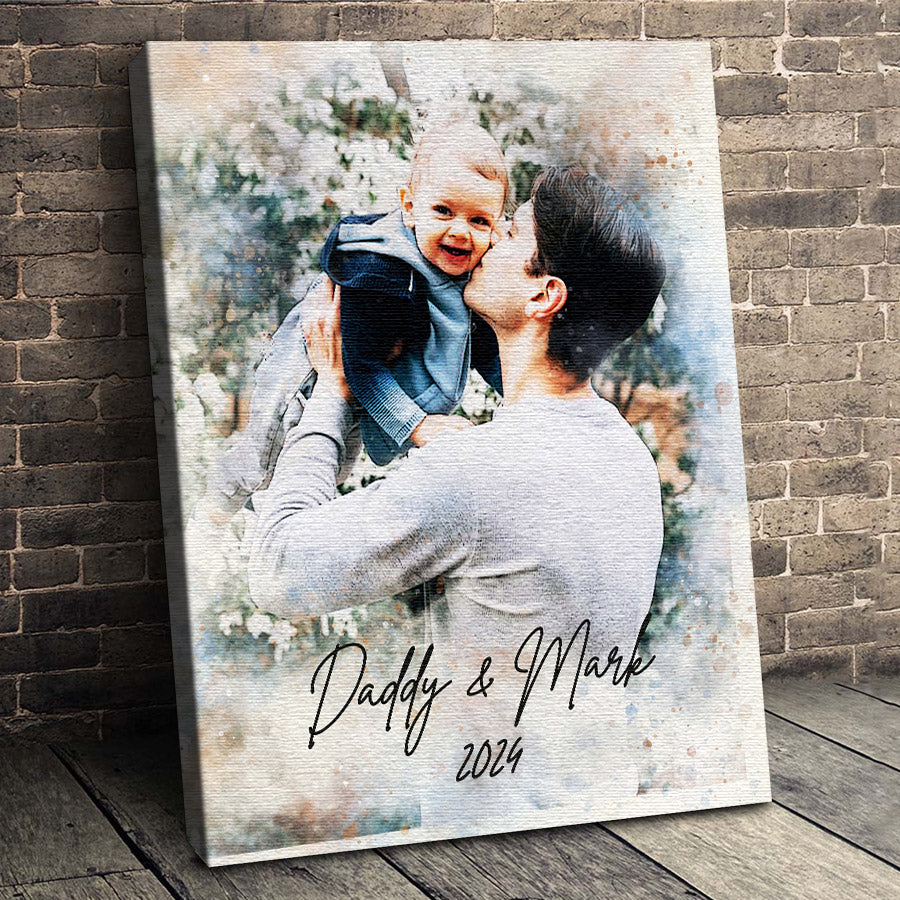 First Fathers Day Portrait Watercolor Canvas | First Fathers Day Gift ...
