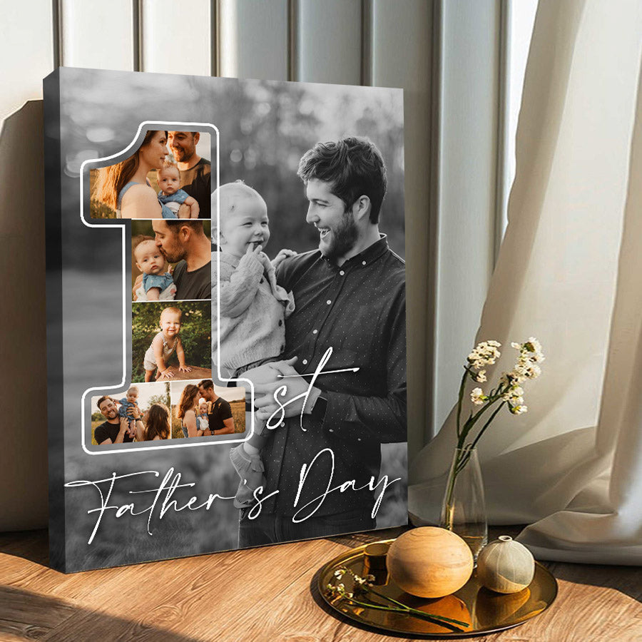 First Time Fathers Day Gifts | Personalized Daddy Photo Collage Canvas Wall Art | Happy First ...