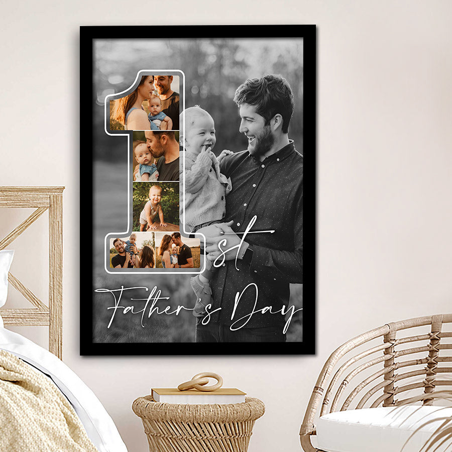 First Time Fathers Day Gifts | Personalized Daddy Photo Collage Canvas Wall Art | Happy First ...