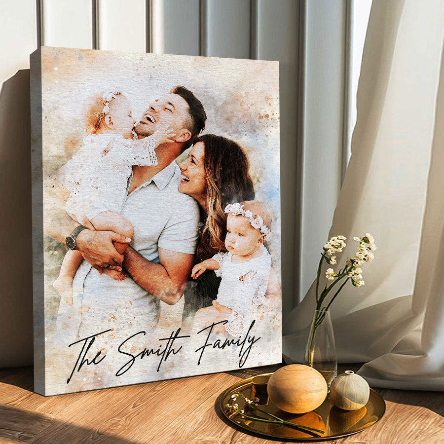 Personalized First Fathers Day Gifts | Custom Watercolor Family Portrait From Photo | Dad Photo ...