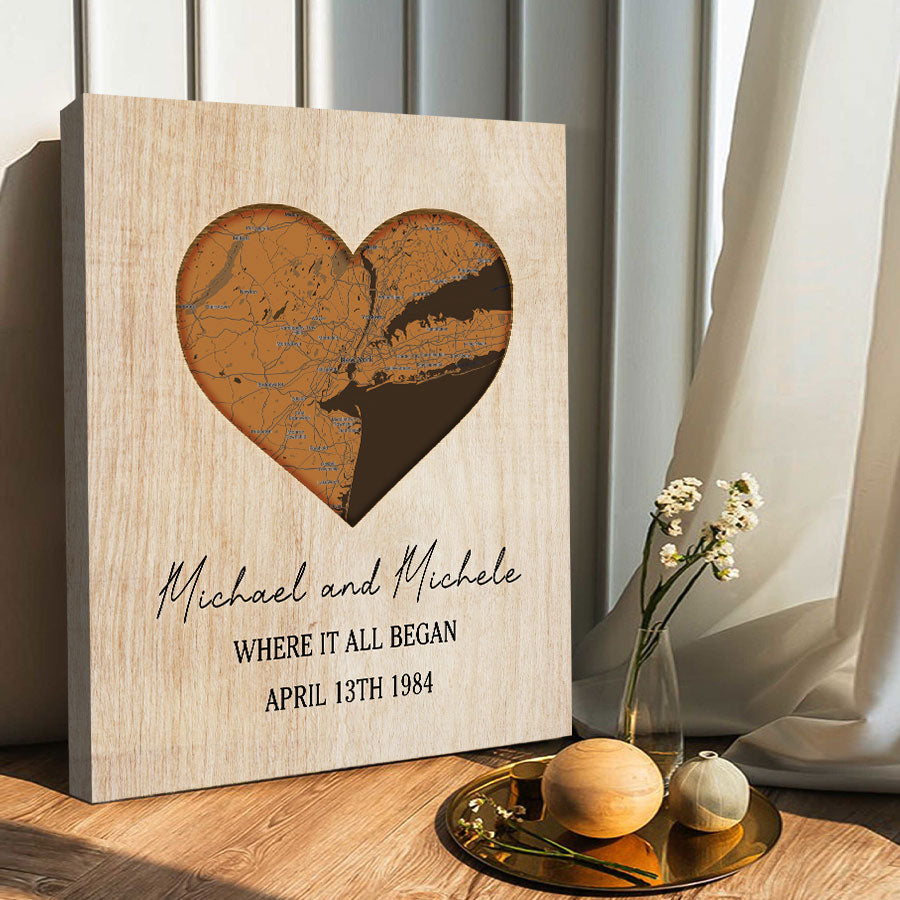 Where It All Began Map Canvas | 5Th Anniversary Gift For Husband ...