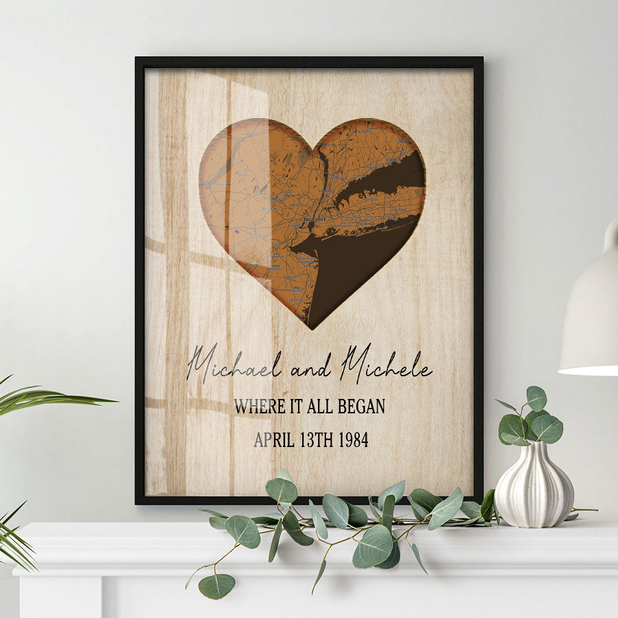 Where It All Began Map Poster | 5Th Anniversary Gift For Him | Fifth ...