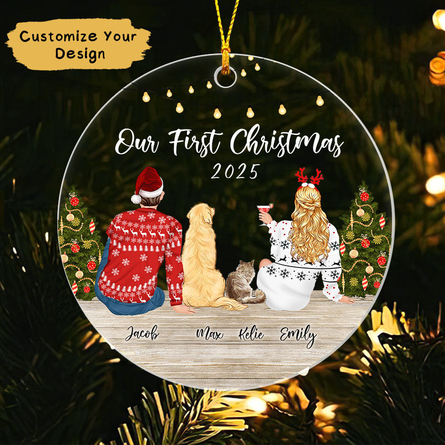 Custom First Christmas Couple Ornament 2025, Couple With Dog And Cat ...