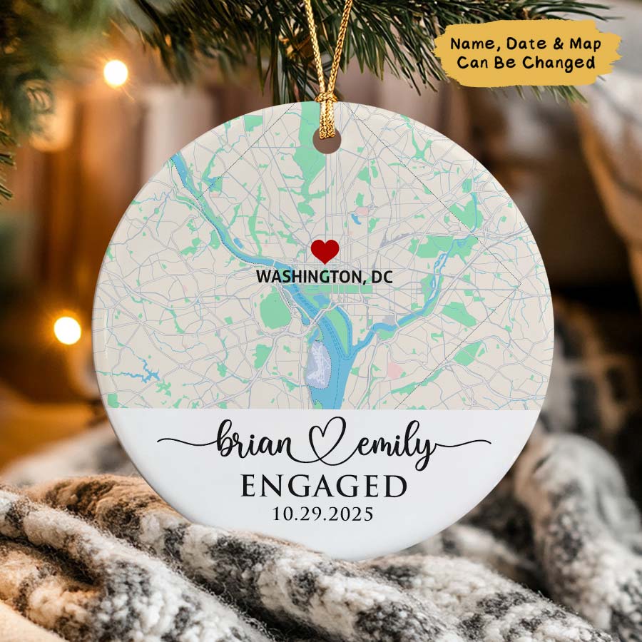 Custom Map Location Engagement Ornament 2025, Just Engaged Ornament ...