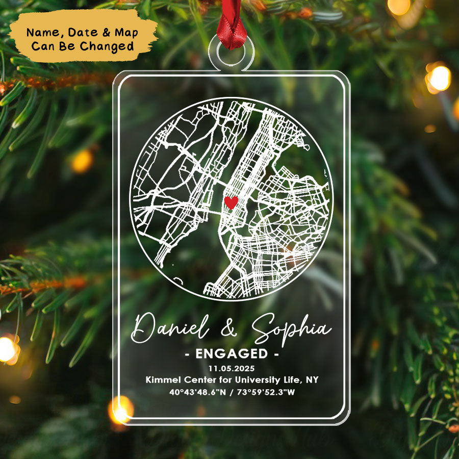 Custom Map Location Engagement Ornament 2025, Custom Map Ornament For ...