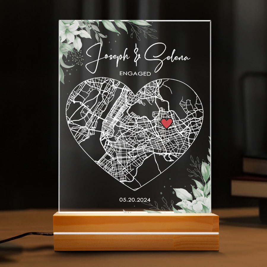 Engagement Map Gift For Couple | Custom Engagement Map Plaque ...