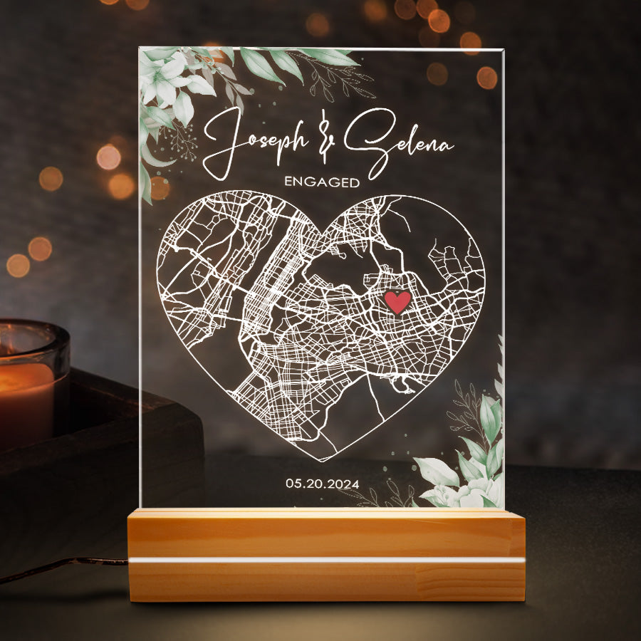 Engagement Map Gift For Couple | Custom Engagement Map Plaque ...