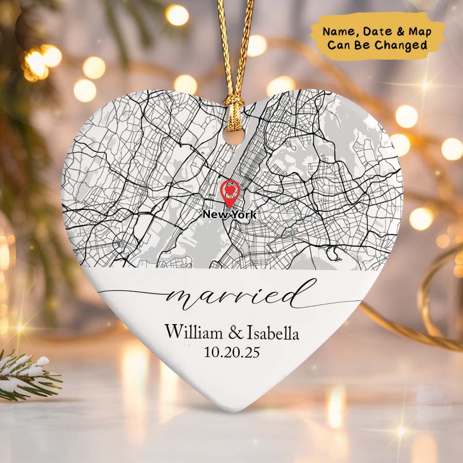 Personalized Location Map Wedding Ornament, Married Ornament, Wedding ...
