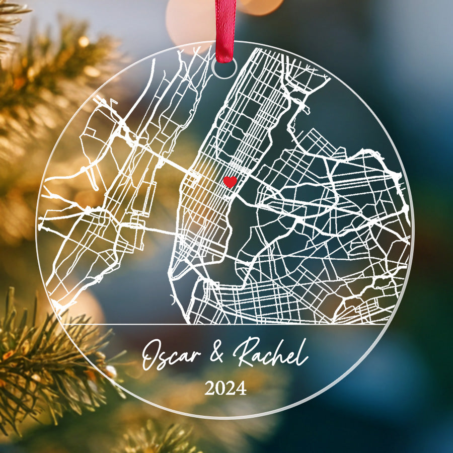 Married Christmas Ornament | Custom Map Acrylic Ornament | Circle ...