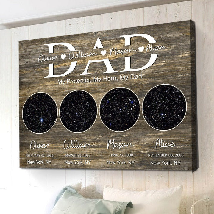 Personalised Father’S Day Canvas | Dad My Hero My Protector | Custom ...