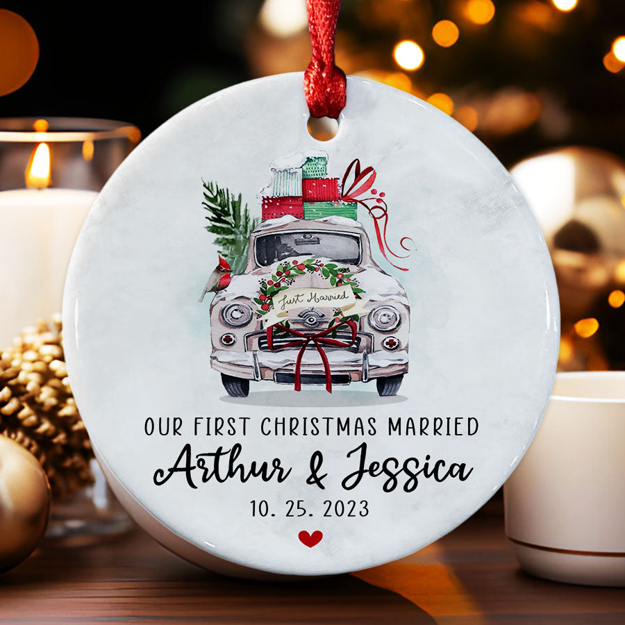 First Year Married Ornament | Newlywed Xmas Ornaments | Ceramic ...