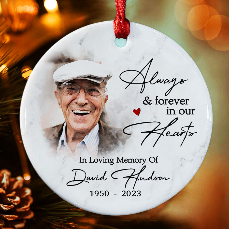 In Memory Of Dad Ornaments | Memorial Photo Ornament | Always And ...