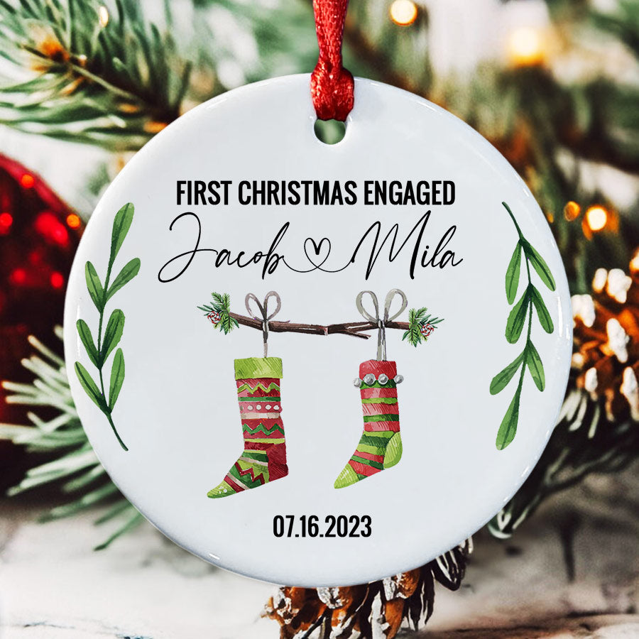 Just Engaged Ornaments | Stocking Ornament For Engaged Couple ...