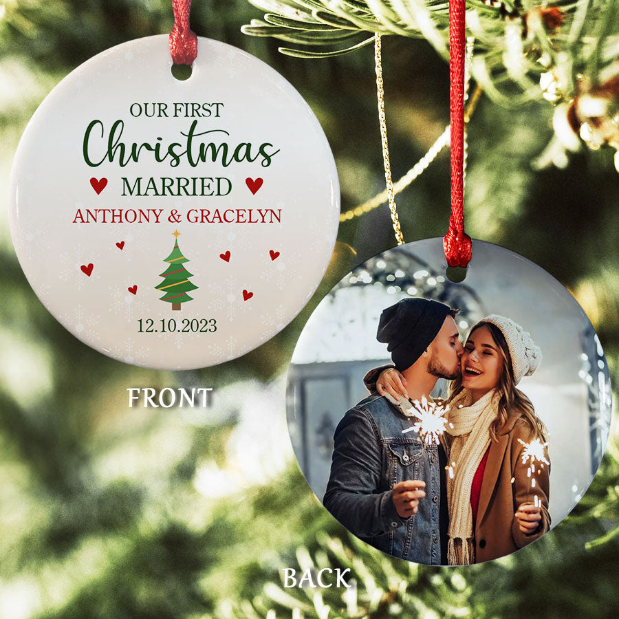Our First Christmas Married Ornament | Custom Photo Engagement ...