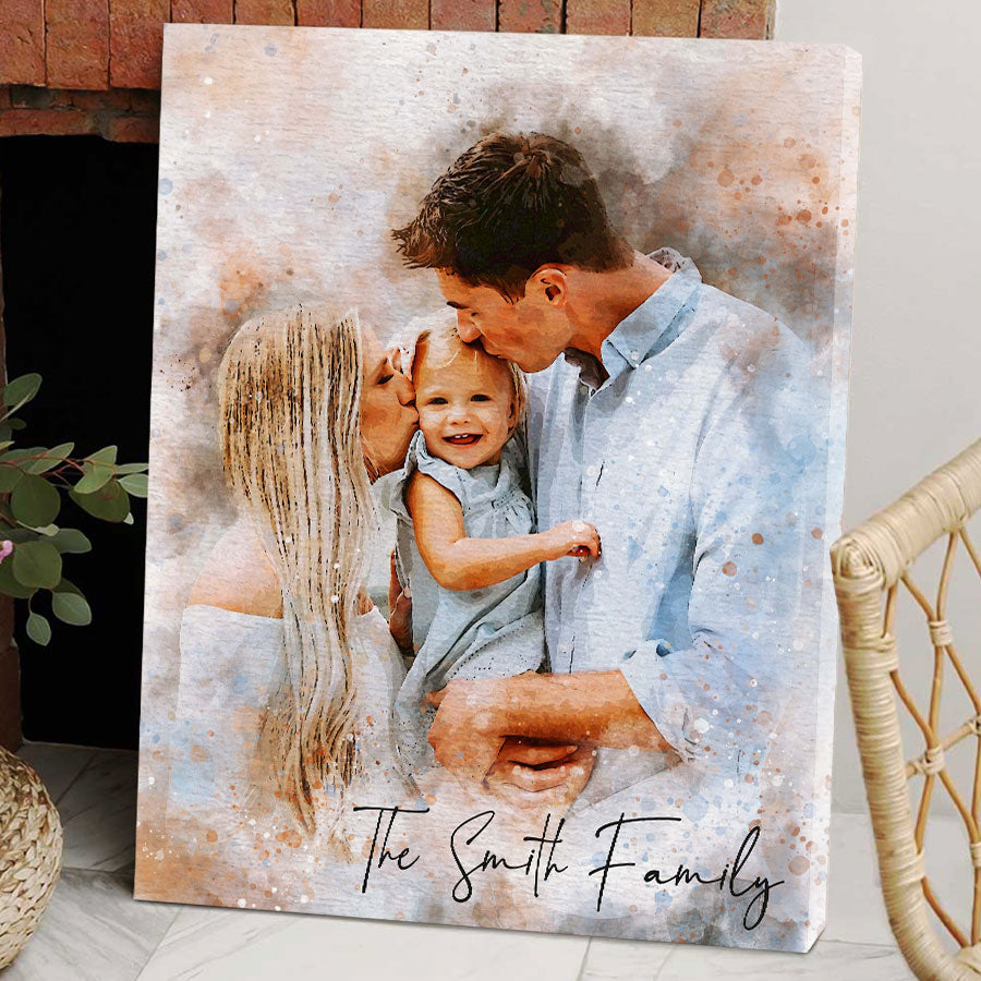 1St Fathers Day Gift | First Daddy Day Gift | Custom Watercolor Family ...