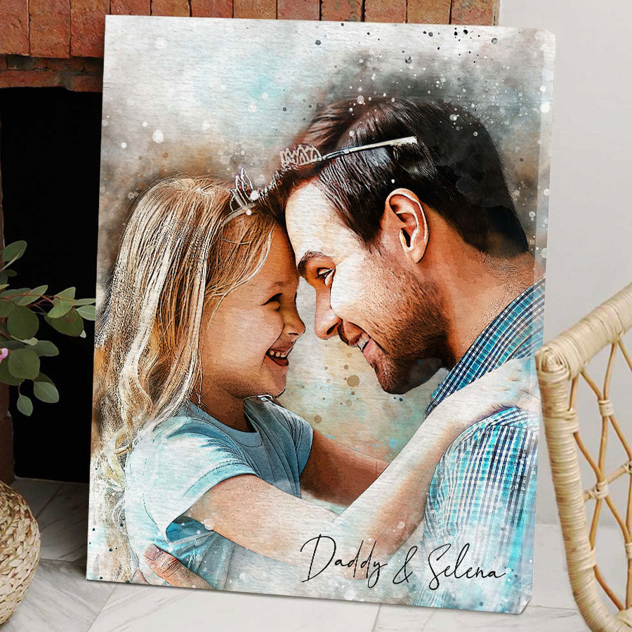 Personalized Father Daughter Gifts | Custom Watercolor Dad Portrait ...