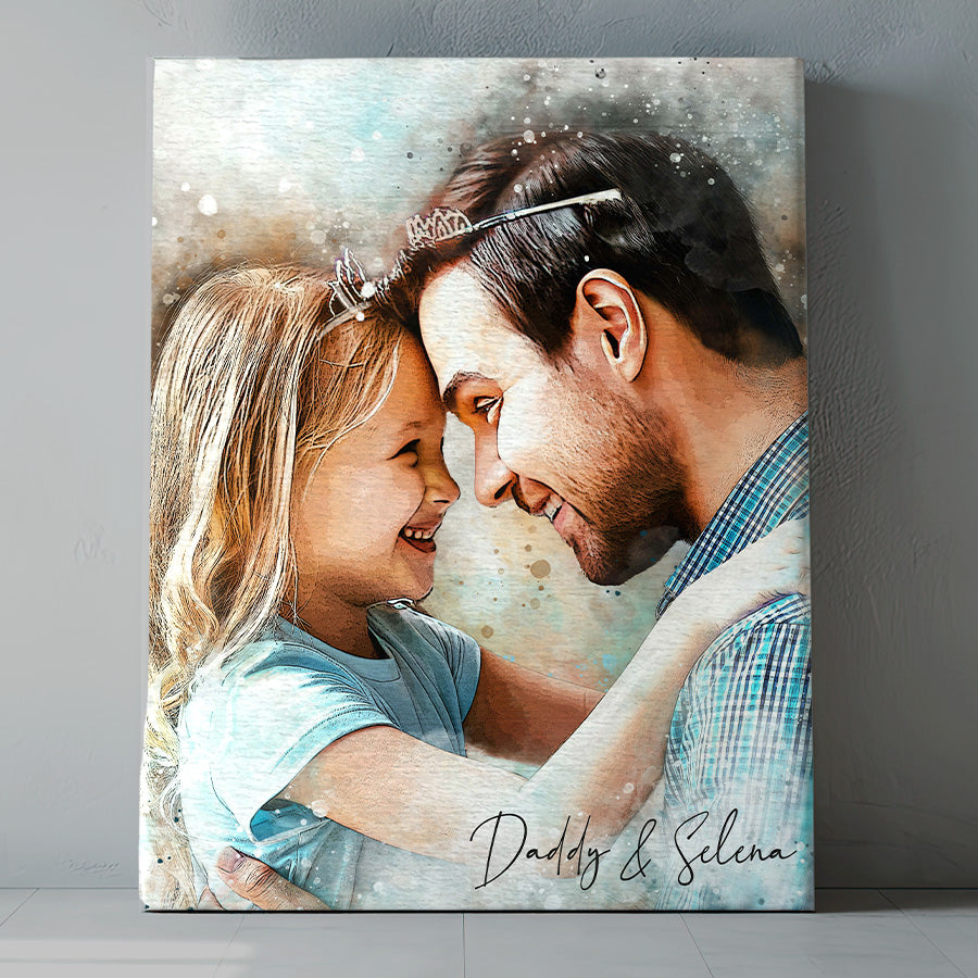 Personalized Father Daughter Gifts | Custom Watercolor Dad Portrait ...