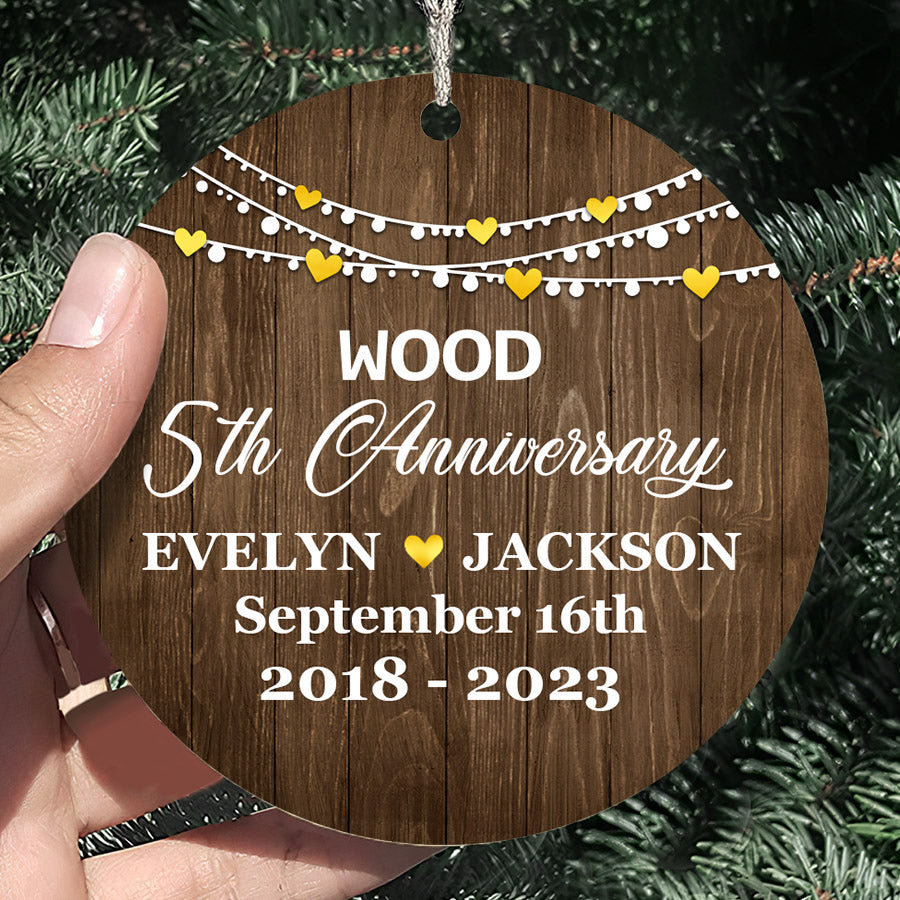Wood Anniversary Gifts | 5 Year Anniversary Ornament | Ceramic ...