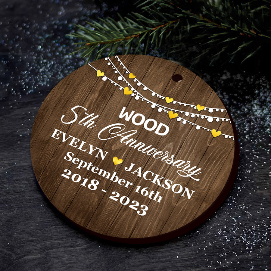 Wood Anniversary Gifts | 5 Year Anniversary Ornament | Ceramic ...