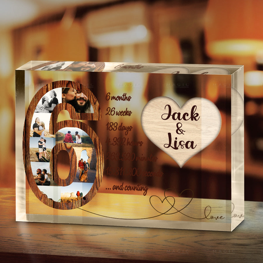 6 Month Anniversary Gift | Custom Photo Number Six Acrylic Block ...