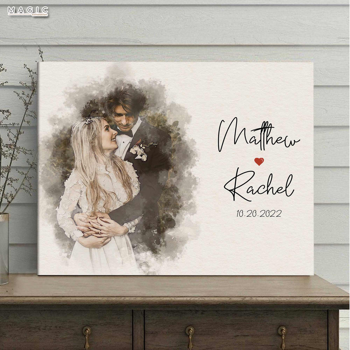 Couple Portrait First Anniversary Gifts Canvas, 1st Year Wedding ...