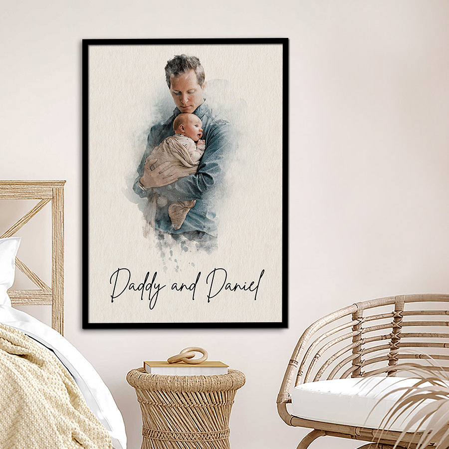 First Fathers Day Gift | Dad Custom Photo Canvas Watercolor From Wife ...