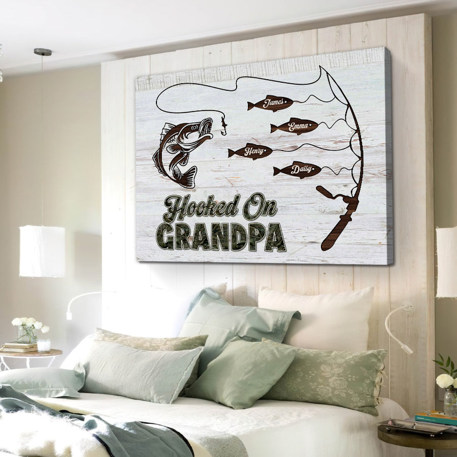 Hooked On Grandpa | Custom Name Canvas For Father'S Day | Fishing ...