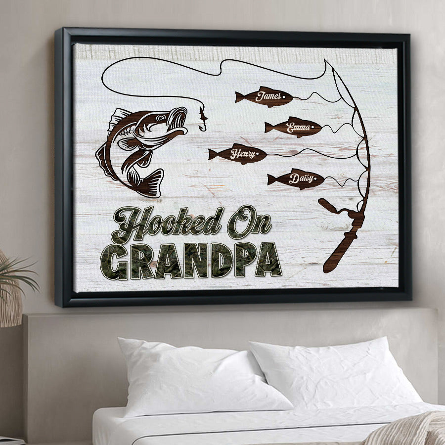 Hooked On Grandpa | Custom Name Canvas For Father'S Day | Fishing ...