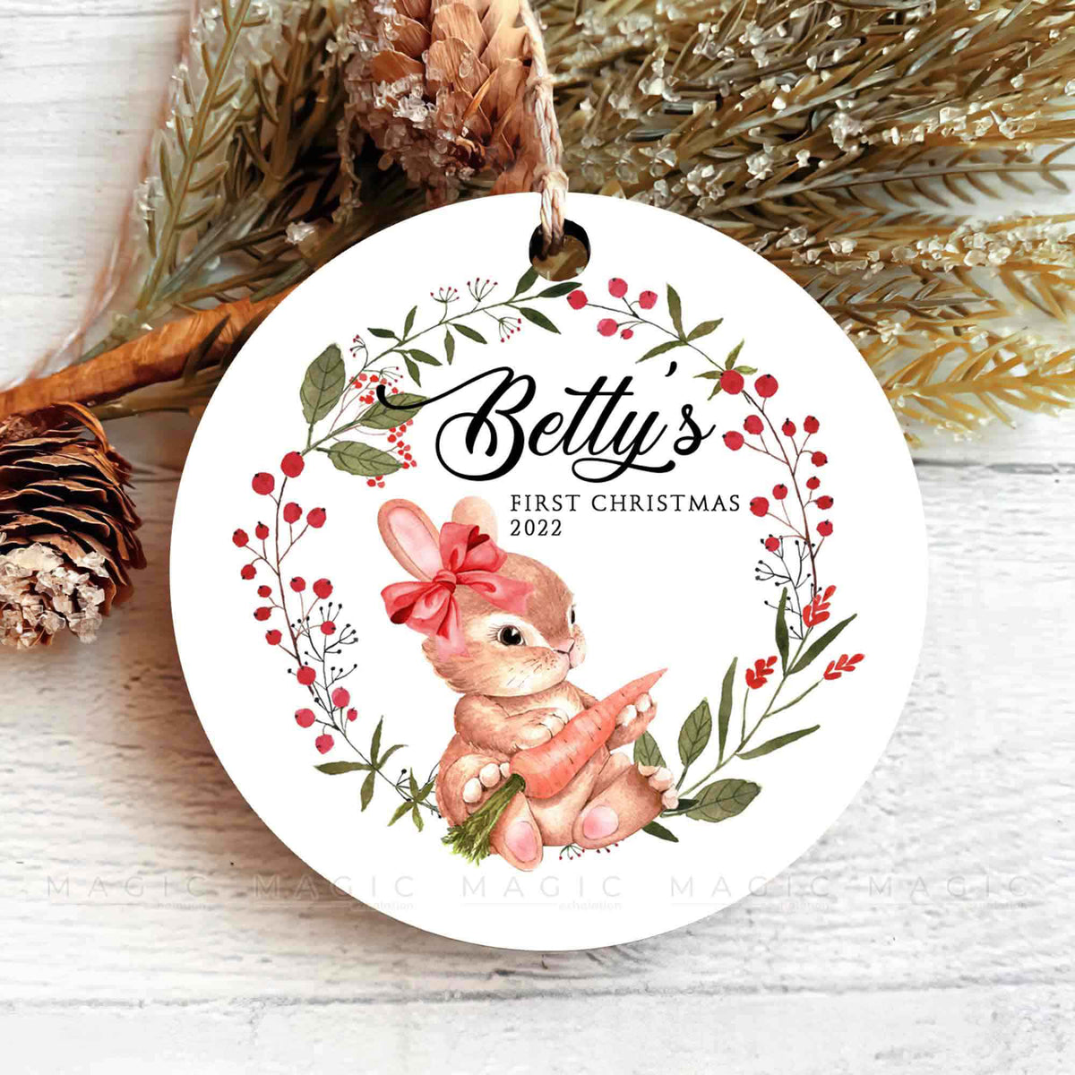 My First Christmas Ornament, Personalized Cute Rabbit Baby's 1st ...