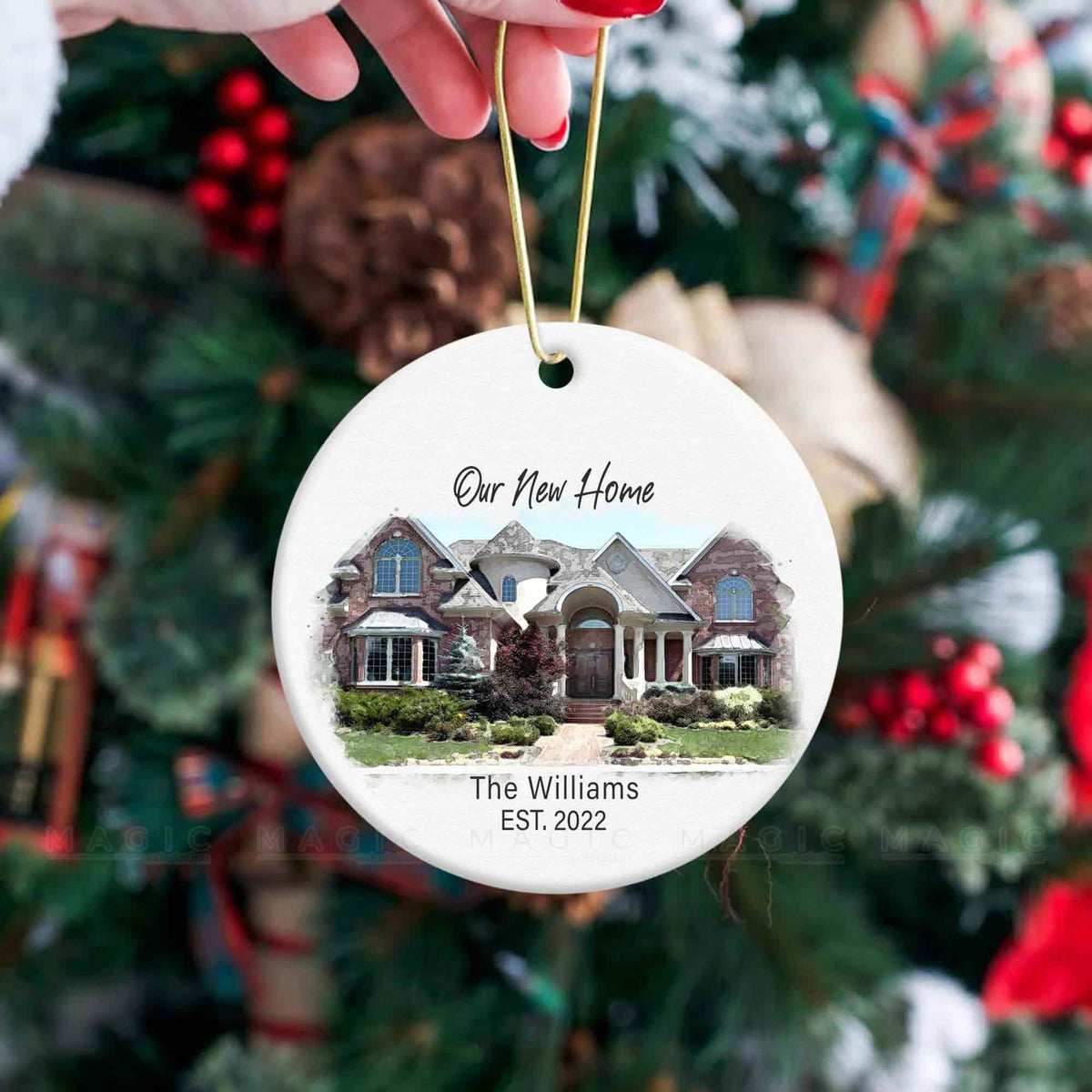 Our First Christmas In New Home, Watercolor House Portrait Housewarming ...