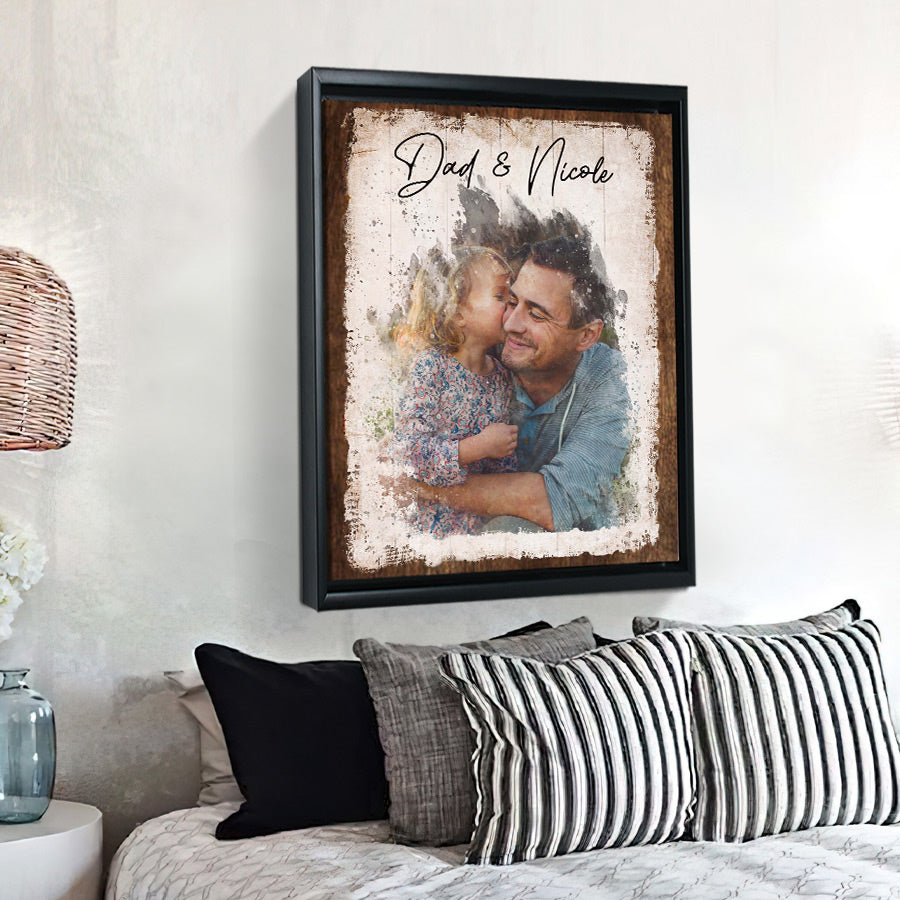 Custom Dad Canvas | Watercolor Father Daughter Photo Gift | Personlized ...